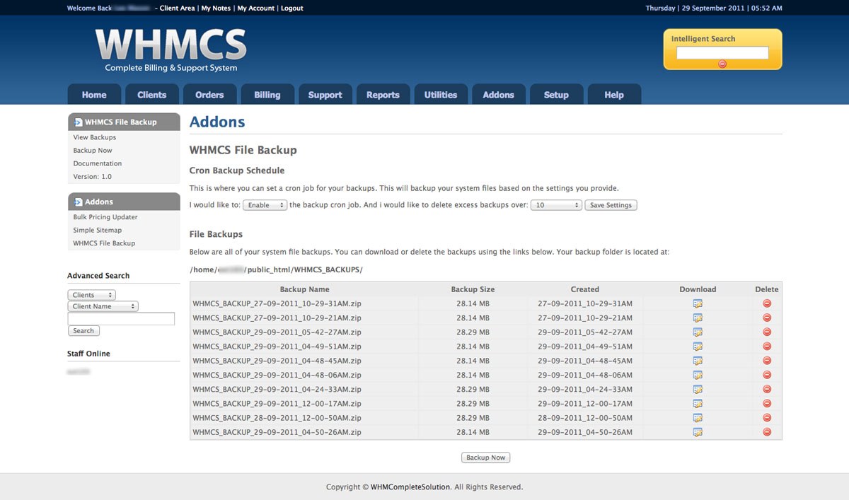 WHMCS Backup - WHMCS Module Shop
